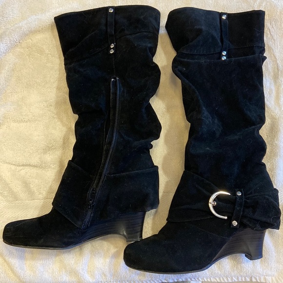 Qupid | Shoes | Black Suede Midcalf Boots With Buckle | Poshmark